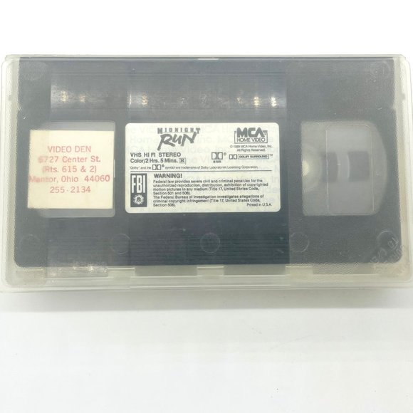 Mca | Media | Vintage 989 Midnight Run Vhs Video Cassette Closed Local ...